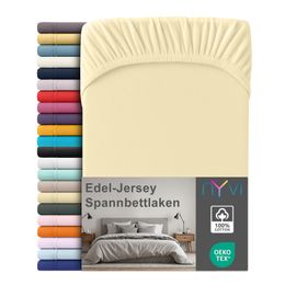 NYVI Edel Jersey Spannbettlaken Deluxe f&uuml;r Matratzen bis 25 cm Stegh&ouml;he - 100% Baumwolle supergek&auml;mmt, 140g/m&sup2;, Rundumgummizug Gr&ouml;&szlig;e:90-100 x 200 cm;Farbe:Vanille