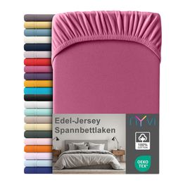 NYVI Edel Jersey Spannbettlaken Deluxe f&uuml;r Matratzen bis 25 cm Stegh&ouml;he - 100% Baumwolle supergek&auml;mmt, 140g/m&sup2;, Rundumgummizug Farbe:Pink;Gr&ouml;&szlig;e:180-200 x 200 cm