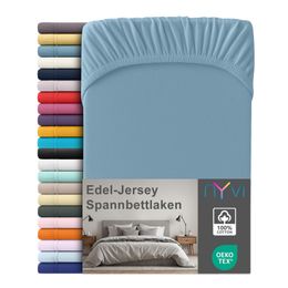 NYVI Edel Jersey Spannbettlaken Deluxe f&uuml;r Matratzen bis 25 cm Stegh&ouml;he - 100% Baumwolle supergek&auml;mmt, 140g/m&sup2;, Rundumgummizug Gr&ouml;&szlig;e:140-160 x 200 cm;Farbe:Stahlblau