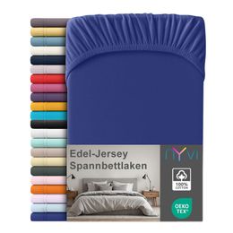 NYVI Edel Jersey Spannbettlaken Deluxe f&uuml;r Matratzen bis 25 cm Stegh&ouml;he - 100% Baumwolle supergek&auml;mmt, 140g/m&sup2;, Rundumgummizug Gr&ouml;&szlig;e:180-200 x 200 cm;Farbe:Royalblau