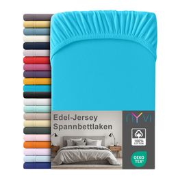 NYVI Edel Jersey Spannbettlaken Deluxe f&uuml;r Matratzen bis 25 cm Stegh&ouml;he - 100% Baumwolle supergek&auml;mmt, 140g/m&sup2;, Rundumgummizug Gr&ouml;&szlig;e:180-200 x 200 cm;Farbe:T&uuml;rkis