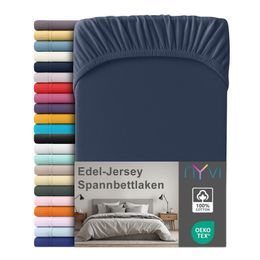 NYVI Edel Jersey Spannbettlaken Deluxe f&uuml;r Matratzen bis 25 cm Stegh&ouml;he - 100% Baumwolle supergek&auml;mmt, 140g/m&sup2;, Rundumgummizug Gr&ouml;&szlig;e:90-100 x 200 cm;Farbe:Marineblau