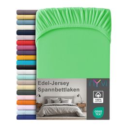 NYVI Edel Jersey Spannbettlaken Deluxe f&uuml;r Matratzen bis 25 cm Stegh&ouml;he - 100% Baumwolle supergek&auml;mmt, 140g/m&sup2;, Rundumgummizug Gr&ouml;&szlig;e:90-100 x 200 cm;Farbe:Apfel