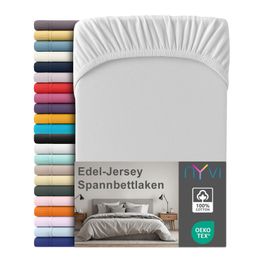 NYVI Edel Jersey Spannbettlaken Deluxe f&uuml;r Matratzen bis 25 cm Stegh&ouml;he - 100% Baumwolle supergek&auml;mmt, 140g/m&sup2;, Rundumgummizug Gr&ouml;&szlig;e:180-200 x 200 cm;Farbe:Silber