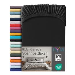 NYVI Edel Jersey Spannbettlaken Deluxe f&uuml;r Matratzen bis 25 cm Stegh&ouml;he - 100% Baumwolle supergek&auml;mmt, 140g/m&sup2;, Rundumgummizug Farbe:Schwarz;Gr&ouml;&szlig;e:90-100 x 220 cm