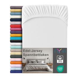 NYVI Edel Jersey Spannbettlaken Deluxe f&uuml;r Matratzen bis 25 cm Stegh&ouml;he - 100% Baumwolle supergek&auml;mmt, 140g/m&sup2;, Rundumgummizug Farbe:Wei&szlig;;Gr&ouml;&szlig;e:180-200 x 220 cm