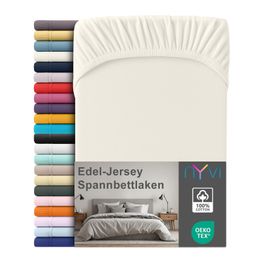 NYVI Edel Jersey Spannbettlaken Deluxe f&uuml;r Matratzen bis 25 cm Stegh&ouml;he - 100% Baumwolle supergek&auml;mmt, 140g/m&sup2;, Rundumgummizug Farbe:Creme;Gr&ouml;&szlig;e:90-100 x 200 cm