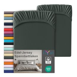 NYVI Edel Jersey Spannbettlaken Deluxe f&uuml;r Matratzen bis 25 cm Stegh&ouml;he - 100% Baumwolle supergek&auml;mmt, 140g/m&sup2;, Rundumgummizug Farbe:Anthrazit;Gr&ouml;&szlig;e:140-160 x 200 cm (2er Set)