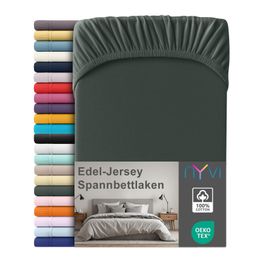 NYVI Edel Jersey Spannbettlaken Deluxe f&uuml;r Matratzen bis 25 cm Stegh&ouml;he - 100% Baumwolle supergek&auml;mmt, 140g/m&sup2;, Rundumgummizug Farbe:Anthrazit;Gr&ouml;&szlig;e:90-100 x 200 cm