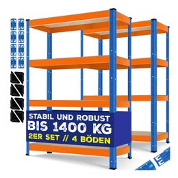 Masko® 2er-Set Lagerregal Schwerlastregal, Kellerregal , bis 875 kg belastbar, 5 verstellbare Ablagen, MDF-Platten Regal aus Metall, Steckregal, Werkstattregal, Keller, Garage