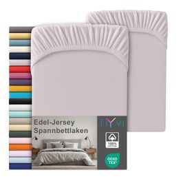 NYVI Edel Jersey Spannbettlaken Deluxe f&uuml;r Matratzen bis 25 cm Stegh&ouml;he - 100% Baumwolle supergek&auml;mmt, 140g/m&sup2;, Rundumgummizug Farbe:Platin;Gr&ouml;&szlig;e:90-100 x 200 cm (2er Set)