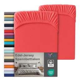 NYVI Edel Jersey Spannbettlaken Deluxe f&uuml;r Matratzen bis 25 cm Stegh&ouml;he - 100% Baumwolle supergek&auml;mmt, 140g/m&sup2;, Rundumgummizug Farbe:Rot;Gr&ouml;&szlig;e:140-160 x 200 cm (2er Set)