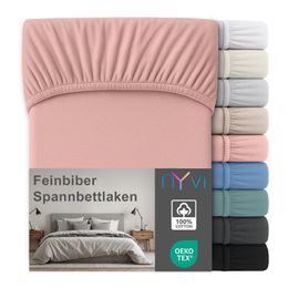 NYVI Feinbiber Spannbettlaken Deluxe f&uuml;r Matratzen bis 25 cm Stegh&ouml;he - Extra Warm & Weich, 100% Baumwolle, B&uuml;gelfrei, Vorgekrumpft Farbe:Altrosa;Gr&ouml;&szlig;e:200x200 cm