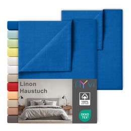 NYVI Linon Deluxe Bettlaken ohne Gummizug aus 100% atmungsaktiver Baumwolle - Betttuch auch als Sommerdecke nutzbar Farbe:Royalblau;Gr&ouml;&szlig;e:150x250 cm (2er Set)