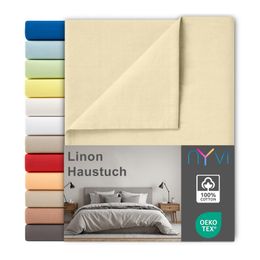 NYVI Linon Deluxe Bettlaken ohne Gummizug aus 100% atmungsaktiver Baumwolle - Betttuch auch als Sommerdecke nutzbar Farbe:Creme;Gr&ouml;&szlig;e:240x260 cm