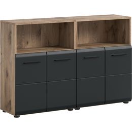 Badmöbel-Set Inosign "FLORENZ, TOPSELLER, 2-teilige Badkombination, hochwertige MDF-Front", nox oak nb, schwarz matt, B:120cm H:80cm T:30cm, Holzwerkstoff, MDF, Kastenmöbel-Sets, Bad-Kombination, Bad-Möbel, Badezimmer, Kombination, Kombi