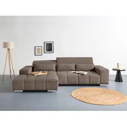 Ecksofa COTTA "Orion L-Form", grau (taupe), B:307cm H:73cm T:186cm, 90% Polyester, 10% Polyamid, Sofas, Ecksofa, mit 2x Kopfteilverstellung & 3 Nierenkissen