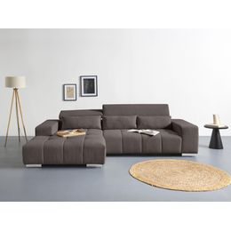 Ecksofa COTTA "Orion L-Form", schwarz (charcoal), B:307cm H:73cm T:186cm, 100% Polyester, Sofas, Ecksofa, mit 2x Kopfteilverstellung & 3 Nierenkissen