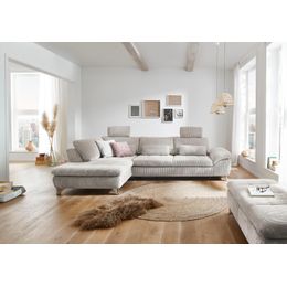 Ecksofa DIE PLANBAR "MP-IN14007 L-Form", beige (ecru), B:306cm H:84cm T:197cm, 100% Polyester, Sofas, Ecksofa, wahlweise mit Bettfunktion und verstellbaren Kopfst&uuml;tzen, in Cord