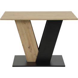 Esstisch Hela "JUDITH mit ABS-Kante", schwarz (artisan, schwarz, artisan, schwarz, artisan), B:110cm H:76cm T:70cm, Tische, Esstisch, Melamin, Säulentisch, V-Form, Bodenplatte farblich abgesetzt