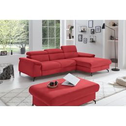 Ecksofa COTTA "Kitty L-Form, B: 242 cm", rot, B:244cm H:72cm T:166cm, Microfaser (100% Polyester);Flachgewebe (100% Polyester), Sofas, Ecksofa, mit Kopfteilverstellung, optional Bettfunktion & Bettkasten