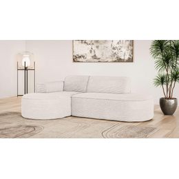 Ecksofa OTTO HOME "ADELLA Design-Sofa mit Recamiere rechts/links, 248/159/76 cm", beige (creme), B:248cm H:76cm T:159cm, 100% Polyester, Sofas, Ecksofa, L-Form mit Wellenunterfederung, runde Form, auch in Cord