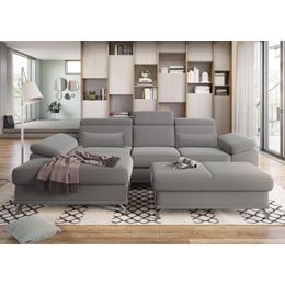 Sit & More Ecksofa SIT & MORE "Cabrio L-Form, B: 295 cm, mit Sitztiefen-, Arm- & Kopfteilverstellung", grau, B:295cm H:87cm T:180cm, 100% Polyester, Sofas, Ecksofa, 2 Nierenkissen, Federkern, optional Bettfunktion und Stauraum