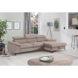 Ecksofa COTTA "Kitty L-Form, B: 242 cm", braun (mud), B:244cm H:72cm T:166cm, Microfaser (100% Polyester);Flachgewebe (100% Polyester), Sofas, Ecksofa, mit Kopfteilverstellung, optional Bettfunktion & Bettkasten