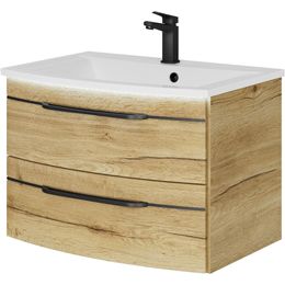 Waschtisch SAPHIR "Serie 7045 Mineralmarmor-Waschtisch und Unterschrank, 71,5 cm breit", braun (halifax eiche quer nachbildung), B:71,5cm H:50,2cm T:49,8cm, Waschtische, Waschtisch, Waschplatz mit 2 Schubladen, Badm&ouml;bel Set mit Waschtisch
