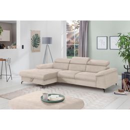 Ecksofa COTTA "Kitty L-Form, B: 242 cm", beige, B:244cm H:72cm T:166cm, Microfaser (100% Polyester);Flachgewebe (100% Polyester), Sofas, Ecksofa, mit Kopfteilverstellung, optional Bettfunktion & Bettkasten
