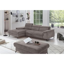 Ecksofa COTTA "Kitty L-Form, B: 242 cm", grau (schwarzgrau), B:244cm H:72cm T:166cm, Microfaser (100% Polyester);Flachgewebe (100% Polyester), Sofas, Ecksofa, mit Kopfteilverstellung, optional Bettfunktion & Bettkasten