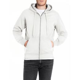 Kapuzensweatjacke Replay, Herren, Gr. L, weiß (natural weiß), Sweatware, Obermaterial: 80% Baumwolle, 20% Polyester, unifarben, normal, Rundhals, angesetztes Bündchen, Sweatjacken