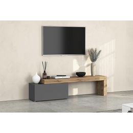 Lowboard Inosign "Chronos TV-Board, TV-Schrank", grau (anthrazit, eiche wotan), B:220cm H:51cm T:40cm, Sideboards, Lowboard, Breite 220 cm TV-Board,Lowboard,1 Klappe und ein L-F&ouml;rmiger Aufsatz