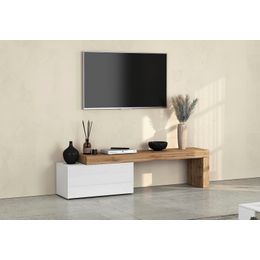 Lowboard Inosign "Chronos TV-Board, TV-Schrank", wei&szlig; (wei&szlig; hochglanz, eiche wotan), B:220cm H:51cm T:40cm, Sideboards, Lowboard, Breite 220 cm TV-Board,Lowboard,1 Klappe und ein L-F&ouml;rmiger Aufsatz