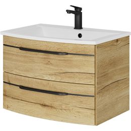 Waschtisch SAPHIR "Serie 7045 Mineralmarmor-Waschtisch und Unterschrank, 71,5 cm breit", braun (halifax eiche quer nachbildung), B:71,5cm H:50,2cm T:49,8cm, Waschtische, Waschtisch, Waschplatz mit 2 Schubladen, Badm&ouml;bel Set mit Waschtisch