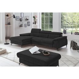 Ecksofa COTTA "Kitty L-Form, B: 242 cm", grau (charcoal), B:244cm H:72cm T:166cm, Microfaser (100% Polyester);Flachgewebe (100% Polyester), Sofas, Ecksofa, mit Kopfteilverstellung, optional Bettfunktion & Bettkasten