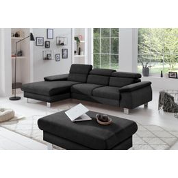 Ecksofa COTTA "Komaris L-Form, B: 244 cm", schwarz, B:244cm H:72cm T:166cm, Microfaser PRIMABELLE (100% Polyester);Kunstleder SOFTLUX(100%Polyurethan);Feinstruktur (100% Polyester);Kunstleder SOFTLUX/Struktur (100%Polyurethan, 90%Polyester, 10% Polyacryl), Sofas, Ecksofa, mit Kopfteilverstellung, optional Bettfunktion, Bettkasten & Licht, Topseller
