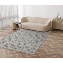 Teppich "COSMO Geo, Made in Belgium", grau, B:160cm H:14mm L:230cm, Polyester, Polypropylen, PRIMAFLOR-IDEEN IN TEXTIL, Teppiche, modernes Design, Hoch-Tief Effekt, weicher Flor