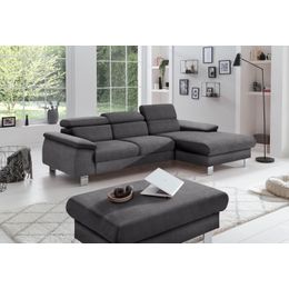 Ecksofa COTTA "Komaris L-Form, B: 244 cm", grau, B:244cm H:72cm T:166cm, Microfaser PRIMABELLE (100% Polyester);Kunstleder SOFTLUX(100%Polyurethan);Feinstruktur (100% Polyester);Kunstleder SOFTLUX/Struktur (100%Polyurethan, 90%Polyester, 10% Polyacryl), Sofas, Ecksofa, mit Kopfteilverstellung, optional Bettfunktion, Bettkasten & Licht, Topseller