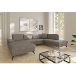 Sit & More Wohnlandschaft SIT & MORE "Morris Jubi U-Form, B: 300 cm", grau (taupe), B:300cm H:83cm T:202cm, 100% Polyester, Sofas, Wohnlandschaft, mit Armteilfunktion & 1 Zierkissen, optional Bettfunktion