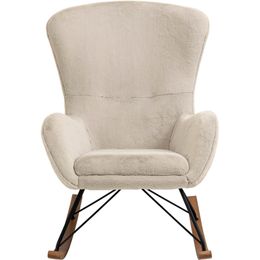 Schaukelstuhl Salesfever "Komfortabl und im Vintage-Stil", beige (beige, schwarz, natur), B:70cm H:102cm T:94cm, Massivholz, Metall, Polyester, Stühle, in Lammfelloptik