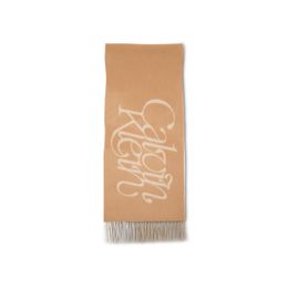 Modetuch Calvin Klein "SCRIPTED LOGO BRUSHED WOOL SCARF", Herren, weiß (lily weiß, tan), Web, Wolle, unifarben, Modetücher, Perfekt für den Alltag