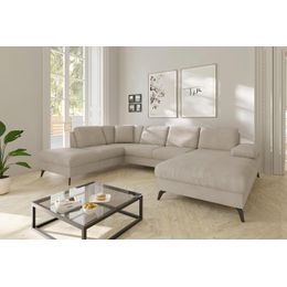 Sit & More Wohnlandschaft SIT & MORE "Morris Jubi U-Form, B: 300 cm", beige (creme), B:300cm H:83cm T:202cm, 100% Polyester, Sofas, Wohnlandschaft, mit Armteilfunktion & 1 Zierkissen, optional Bettfunktion