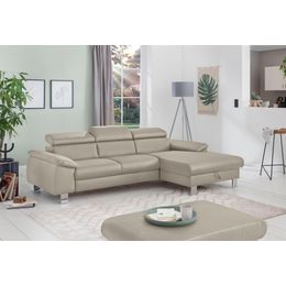Ecksofa COTTA "Komaris L-Form, B: 244 cm", grau, B:244cm H:72cm T:166cm, Microfaser PRIMABELLE (100% Polyester);Kunstleder SOFTLUX(100%Polyurethan);Feinstruktur (100% Polyester);Kunstleder SOFTLUX/Struktur (100%Polyurethan, 90%Polyester, 10% Polyacryl), Sofas, Ecksofa, mit Kopfteilverstellung, optional Bettfunktion, Bettkasten & Licht, Topseller