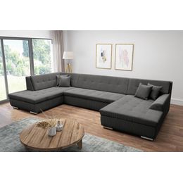 Wohnlandschaft DOMO collection "Treviso incl. Zierkissen, moderne Steppung, XXL: B/T/H: 364/201/83 cm", grau, B:364cm H:83cm T:201cm, 100% Polyester;Microfaser-Primabelle (100% Polyester) / Struktur (90% Polyester; 10% Polyacryl), Sofas, Wohnlandschaft, wahlweise mit Bettfunktion, in vielen Bezugsarten auch in Cord U-Form