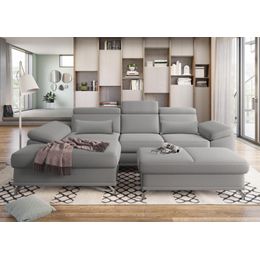 Sit & More Ecksofa SIT & MORE "Cabrio L-Form, B: 295 cm, mit Sitztiefen-, Arm- & Kopfteilverstellung", grau, B:295cm H:87cm T:180cm, 100% Polyester, Sofas, Ecksofa, 2 Nierenkissen, Federkern, optional Bettfunktion und Stauraum