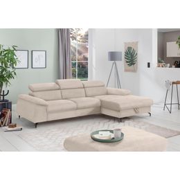 Ecksofa COTTA "Kitty L-Form, B: 242 cm", beige, B:244cm H:72cm T:166cm, Microfaser (100% Polyester);Flachgewebe (100% Polyester), Sofas, Ecksofa, mit Kopfteilverstellung, optional Bettfunktion & Bettkasten