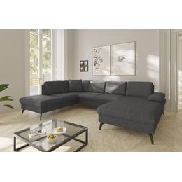 Sit & More Wohnlandschaft SIT & MORE "Morris Jubi U-Form, B: 300 cm", grau (anthrazit), B:300cm H:83cm T:202cm, 100% Polyester, Sofas, Wohnlandschaft, mit Armteilfunktion & 1 Zierkissen, optional Bettfunktion