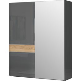 Schwebet&uuml;renschrank Places of Style "Onyx, Schwebet&uuml;renschrank inklusive Innenleben, FSC-zertifiziert", grau (anthrazit, walnussfarben), B:182cm H:224cm T:61cm, Spanplatte, Schr&auml;nke, Schwebet&uuml;renschrank, UV lackiert, hochgl&auml;nzend anthrazit, mit Soft-Close Funktion
