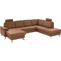 Wohnlandschaft DIE PLANBAR "PN-EM15047 U-Form, mit Kopfstützen", parkett, B:309cm H:104cm T:235cm, Sofas, Echtleder, wahlweise mit Bettfunktion u. Stauraum